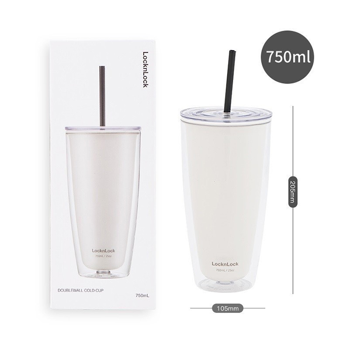 LY NHỰA HAI LỚP LOCK&LOCK CÓ ỐNG HÚT 750ML IN LOGO THEO YÊU CẦU