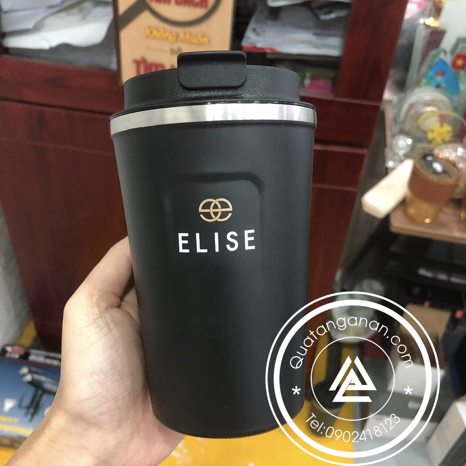 LY GIỮ NHIỆT 380ML MÀU ĐEN IN LOGO ELISE